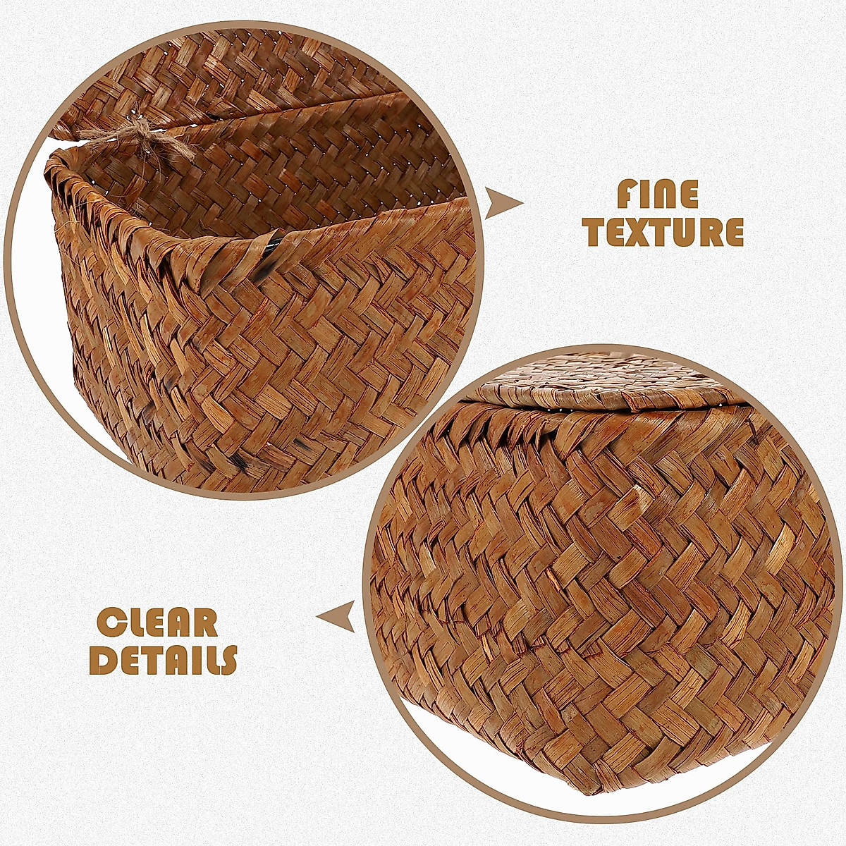 Gatuida Rectangular Wicker Baskets with Lids, Seagrass Storage Baskets with Button Multipurpose Container for Desktop,Size S