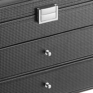 Oyydecor Sunglasses Organizer for Women Men, 3-layer 18 Slots Glasses Case Sunglass Eyeglasses Collector Eyewear Display Storage Box with Drawer Clear Glass Top, Carbon Fiber, Black