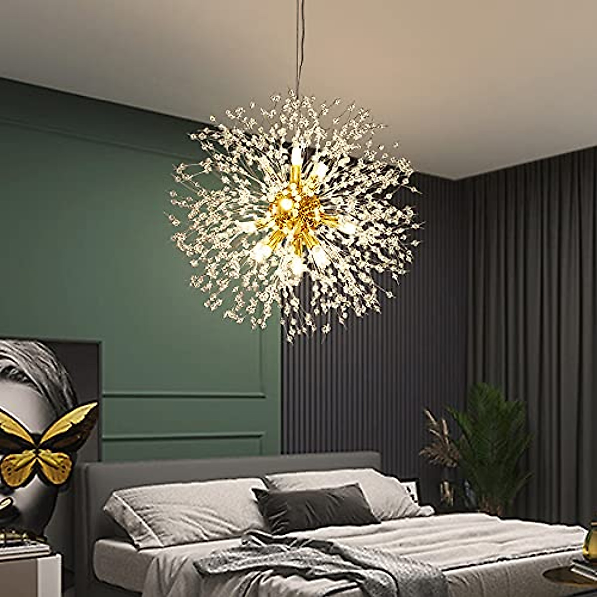 Mivenda Gold Crystal Chandeliers 9-Light Modern Firework Chandelier Dandelion Light Fixture,Bedroom Chandelier,Ceiling Hanging Lighting for Dining Room,Bedroom,Aisle