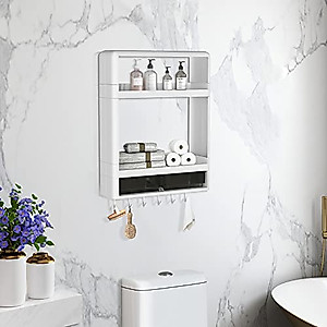 2-Tier Bathroom Space Saver,Over The Toilet Storage for Bath Essentials, Restroom Organization and Storage Shelf Over Washer and Dryer,No Drill,White