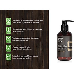 Every Man Jack Beard + Hair Conditioner - Subtle Sandalwood Fragrance - Conditions, Softens, and Strengthens Your Beard - Naturally Derived with Shea Butter and Cocoa Butter - 6.7-ounce Twin Pack