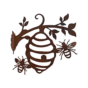 XUANQI Metal Bee Hive Garden Decor Metal Beehive Garden Gift Honey Home Decoration Metal Wall Decoration Wrought Iron Wall Decor, Gold, 25x30cm9.8x11in