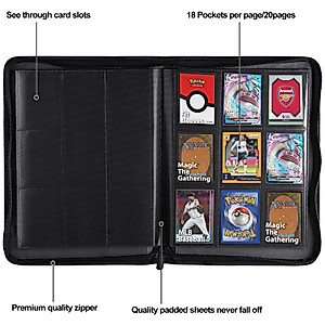HerriaT Trading Card Binder, 9 Pocket PU Cover Card Collection Binder for 360 Cards, Premium Card Book, Sturdy Card Holder Folders, Card Album for YuGiOh, MTG, TCG, Game Cards & Sports Cards