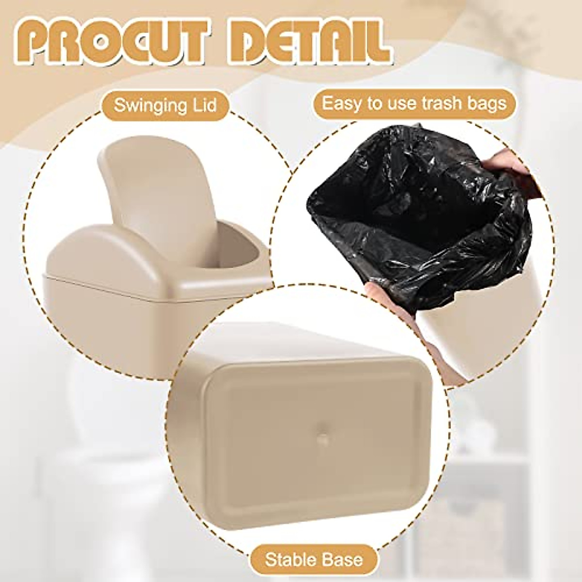 Hoolerry 2 Pcs 3 Gallon Plastic Kitchen Garbage Can Slim Kitchen Trash Can with Lid Small Trash Bin with Swing Lid for Bathroom Office Bedroom Kitchen Waste Outdoor, 5.6 x 9.1 x 16.1 Inches (Beige)
