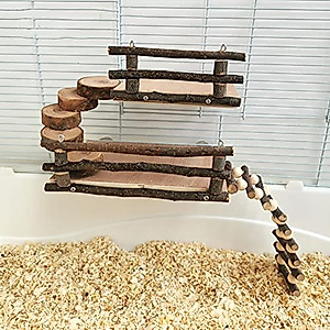 Hamster Climbing Toys, 2 Layer Wooden Activity Platform, Rat Toys, Rat Cage Accessories with Chewing Toys for Hamster Bear Squirrels Hedgehogs Parrots Climbing Ladder