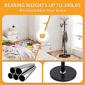 ZOZOE Metal Coat Rack Stand, Modern Coat Rack Freestanding with Natural Marble Base, 360° Rotary Design Coat Racks with 14 Hooks, Coat Tree for Bags, Hats, Entryway, Office