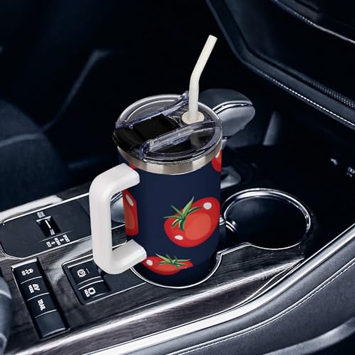 Tomato Pattern Insulated Tumblers with Handle Stainless Steel Coffee Mug Funny Travel Cup with Lid Straw 40oz