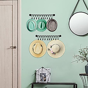 Viklluyr Hat Wall Rack Cap Organizer: Baseball Hat Racks Display Holder with 20 Hooks - Modern Metal Black Hats Storage Wall Mounted Caps Hanger Set of 2 for Closet Door Bedroom Entryway Laundry