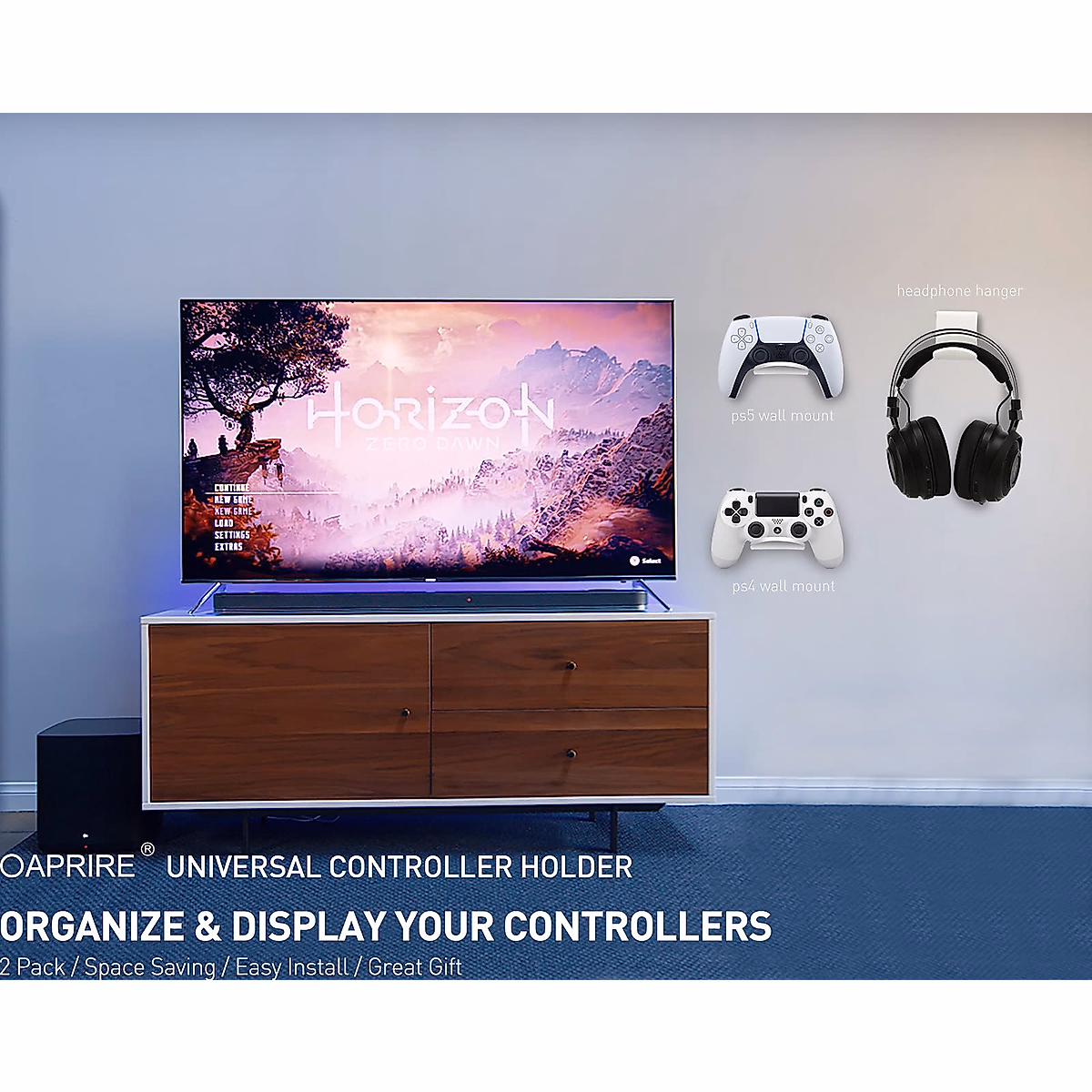 OAPRIRE Universal Controller Stand Holder 2 Pack for XBOX ONE PS4 PS5 SWITCH, Controller Wall Mount Gaming Accessories with Cable Clips&Anti-Slip Pads (White)