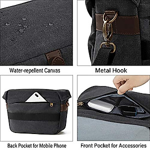 BAGSMART Camera Bag, SLR DSLR Canvas Camera Case, Vintage Padded Camera Shoulder Bag with Rain Cover for Women, Men, Black