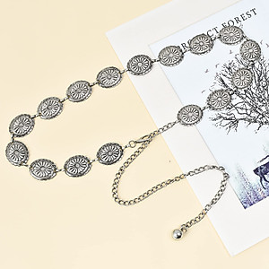 ILuvatar Womens Metal Chain Dress Belt Hollow Out Daisy Sweater Belt Decorated Skinny Waist Belt U28