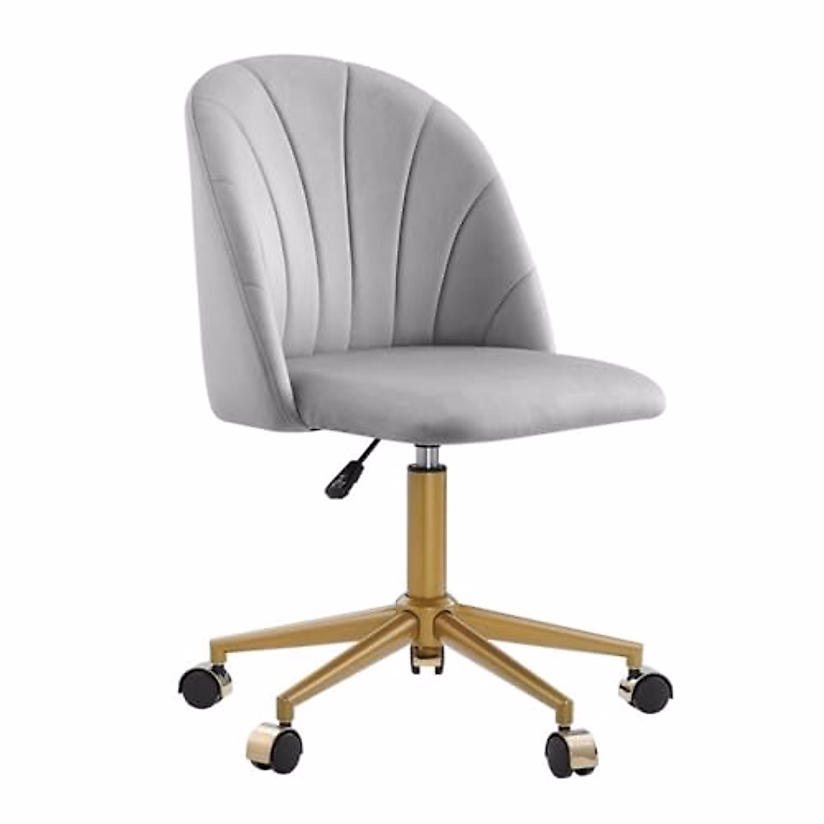 Pemberly Row Upholstered Adjustable Swivel Desk Chair Gold Legs in Light Gray