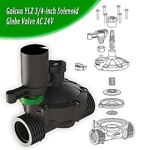 Galcon YLZ 3/4-inch Solenoid Globe Valve AC 24V FPT Irrigation Control Inline w/Flow Control Reinforced Plastic, Drip Irrigation, Greenhouse Residential & small Commercial Sites GAVASY312Q9