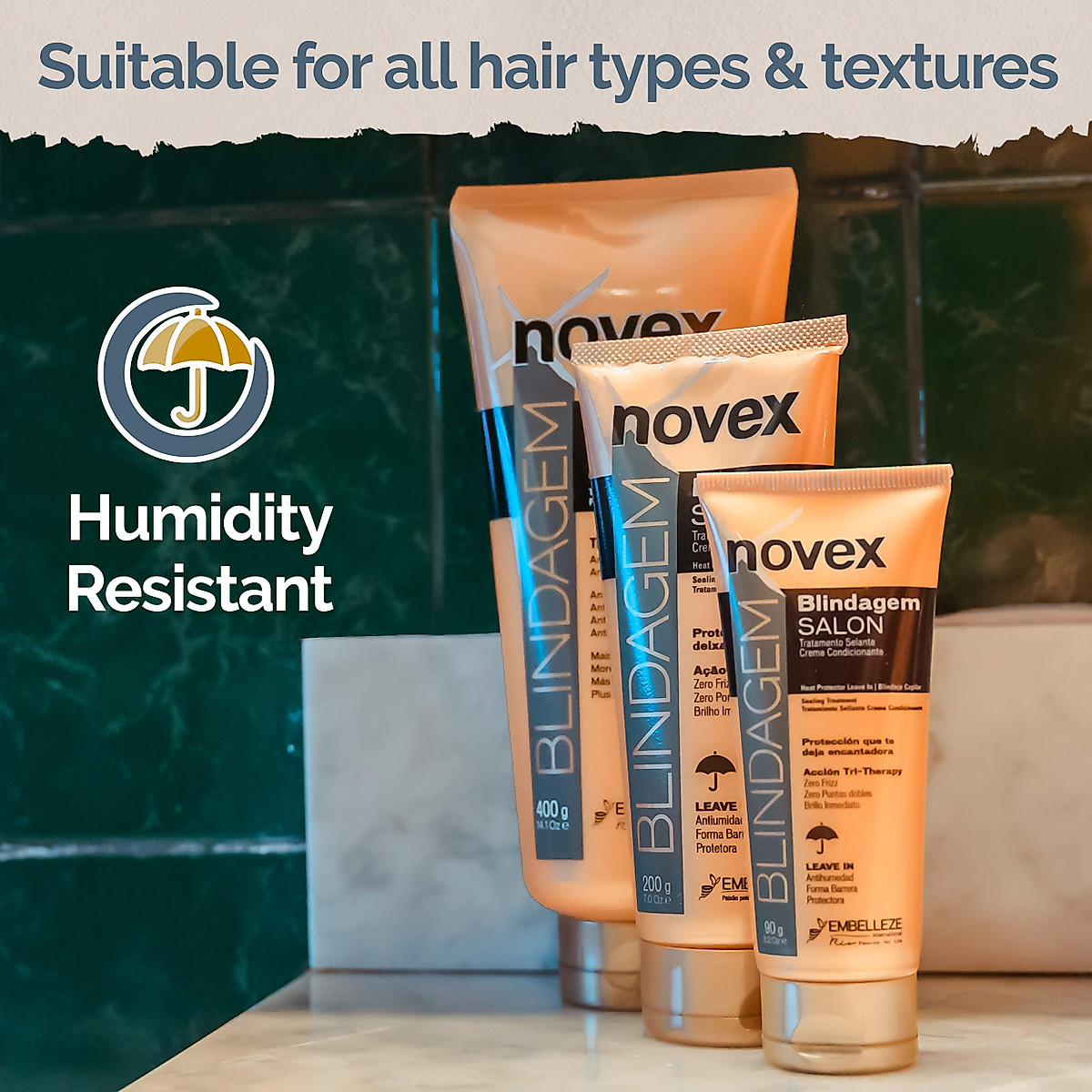 NOVEX Blindagem Thermal Protector Leave In - Heat Protectant - Smoothes the Hair by Controlling Excessive Frizz- Reconstructs the Hair Fiber - Long Lasting Effect – (200g/7.0oz)