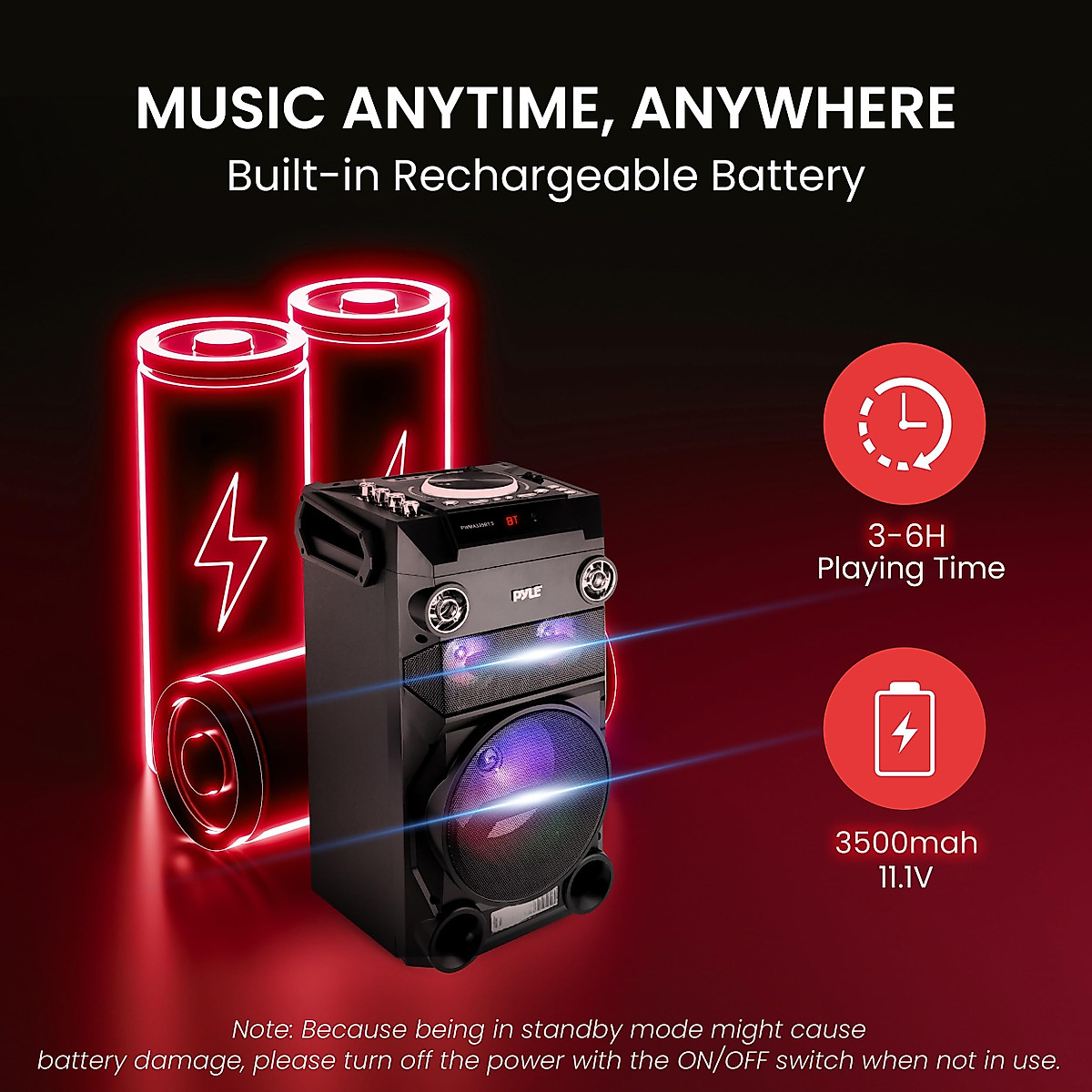 Pyle Outdoor Portable Wireless Bluetooth Karaoke PA Loud Speaker - 8'' Subwoofer Sound System with DJ Lights, Rechargeable Battery, FM Radio, USB/Micro SD Reader, Microphone, Remote, Black