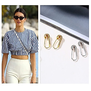 CZ Safety Pin Cartilage Sterling Silver Hoop Earrings for Women Girls Dainty Cubic Zirconia Dangle Drop Hypoallergenic Stud Post Pave Crystal Huggie Fashion Hoops Jewelry 20mm