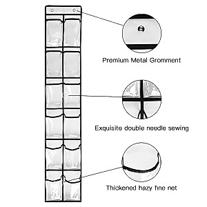TidyMaster 1 Pack 12 Clear Crystal Pockets Large Hanging Shoe Organizer Over The Door Shoe Rack for Closet Door Storage Shoe Holder Hanger, 2 Hooks, White (59'' x 11.4'')