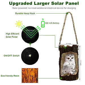 Solar Garden Lights Outdoor Decorative Owl Statue Lights Solar Hanging Lanterns Waterproof Owl Resin Lamp with Handle Solar Powered Decorative Lights for Patio, Yard, Lawn, Garden Decor( White Wing)