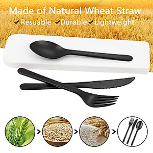 Supernal 180pcs Plastic Silverware Heavy Duty Matt Black Silverware Set Plastic Reusable Wheat Straw Cutlery Set Wheat Straw Reusable Spoon Knife Forks Set Tableware Dishwasher Microwave Safe