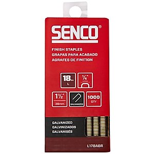 SENCO L17BABR 1-1/2" 18 Gauge 1/4" Crown Finish Staples, Galvanized Finish 1,000 Count Pack