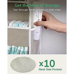 ULG 1-Pack Over Door Organizer with 5 Large Pockets 10 Mesh Side Pockets, 44 lbs Weight Capacity Hanging Storage Organizer with Clear Window for Bedroom Bathroom Kitchen, RV, Camper, Beige