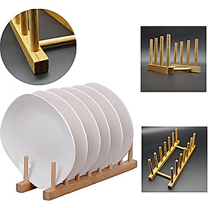 YWSHF Bamboo Wooden Dish Rack Dishes Drainboard Drying Drainer Storage Holder Stand Kitchen Cabinet Organizer for Dish/Plate/Bowl/Cup/Pot Lid/Book