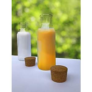 2 Clear Glass Carafe (34 Oz) With Cork Stopper - Hot and Cold Water Pitcher – Tea - Coffee Maker - Iced Tea - Wine Carafe - Juice Carafe - Glass Food Carafe - Cereal - Rice - Lentil - Beans.