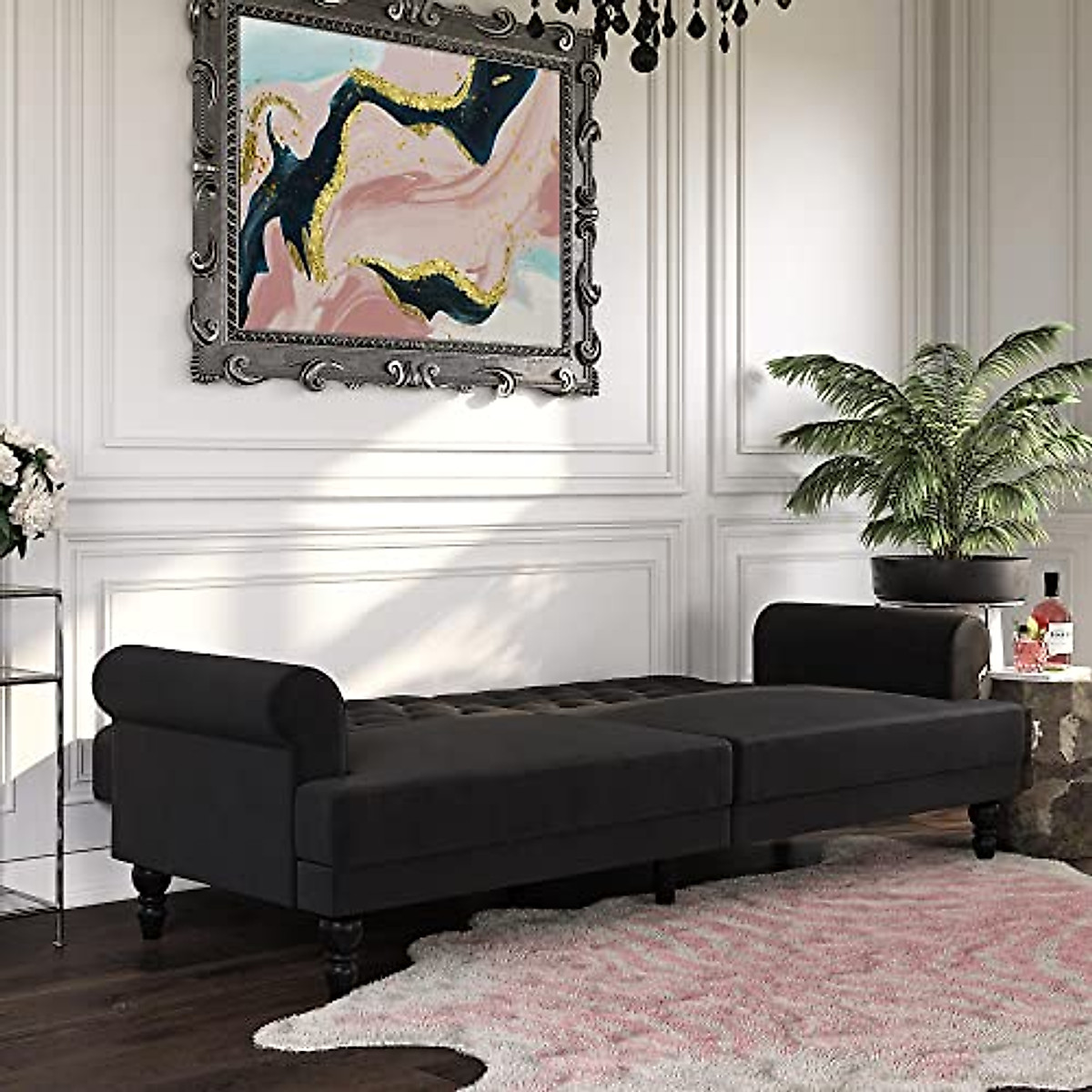 Novogratz Cassidy Upholstered Futon, Black Velvet