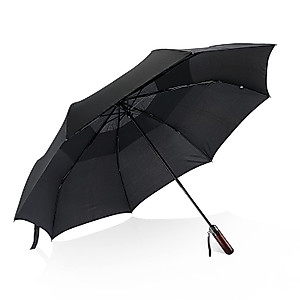 Nothers Travel Umbrella 54Inch, Windproof Umbrella,Rain Umbrellas，Large Umbrella,Strong and Portable，Golf 210T Vented for Men and Women，Wooden Handle by Pattecor(Black)