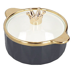 Milltrip Ceramic Bowl, Binaural Bowls Large Capacity Crown Ceramic Bowl with Lid and Phnom Penh Handle for Soup Rice Salad Instant Noodle(Dark Blue)