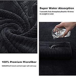 8 Piece Oversized Bath Towels Set Black,2 Extra Large Bath Towel Sheets,2 Hand Towels and 4 Washcloths 600 GSM Highly Absorbent Quick Dry Towels Set for Bathroom Hotel
