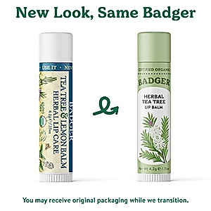 Badger - Herbal Lip Balm, Tea Tree & Lemon, Certified Organic Lip Balm, Fair Trade, Herbal Lip Care, 0.15 oz (4 Pack)
