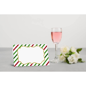 Table Place Card, Christmas Themed Tent Style Cards, Pack of 25 Half-Fold Reception Place Card, Perfect for Christmas Party, Wedding, Bridal & Baby Shower, Birthday, Banquet and Special Events B02