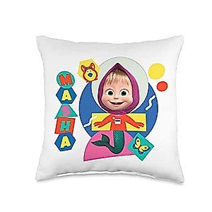 Masha and the Bear Mermaid Throw Pillow, 16x16, Multicolor