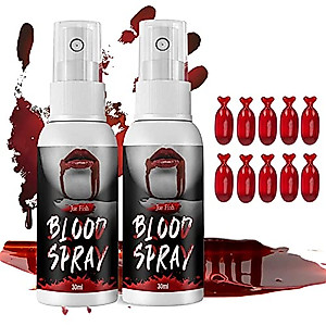 2 Pcs Fake Blood Makeup Spray,Blood Splatter,Fake Blood,Fake Capsule Blood,Halloween Liquid Blood,Give 10Liquid Blood Capsules, Face and Body