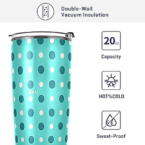 HXshaoye trendy polka dot turquoise white Stainless Steel mugs for hot and cold with Straw Leak Resistant Flip mugs for women for travel simple tumblers with lids vaso para cafe termica 20oz