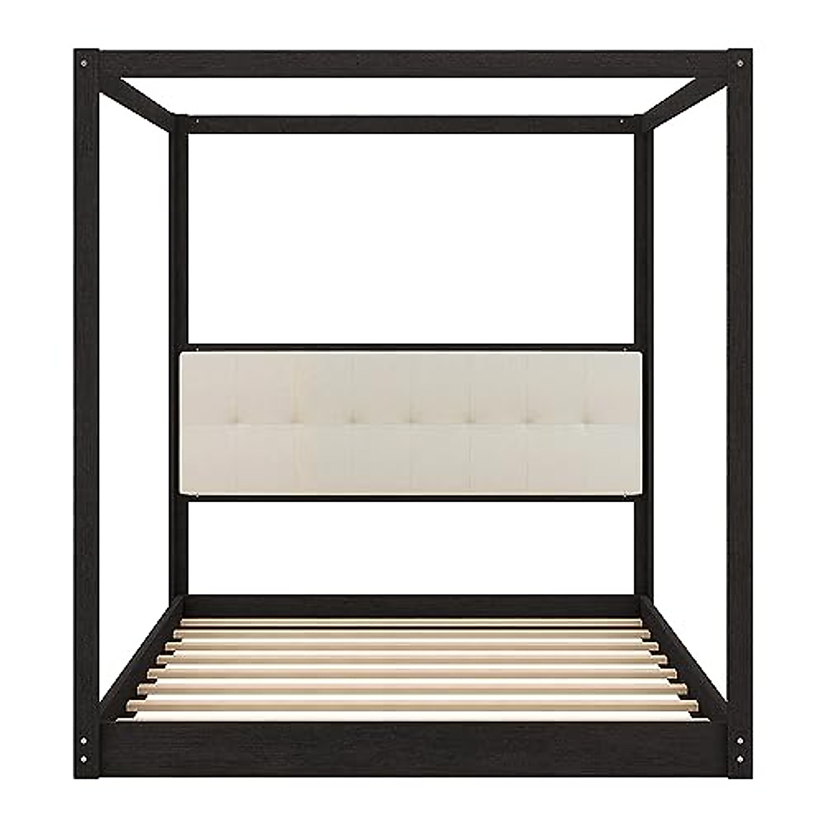 DOLPRNE Modern King Size Wooden Canopy Platform Bed with Upholstered Headboard,Multiple Choice for Kids Teen Adults Bedroom,Box Spring Not Required,Espresso