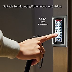 Door Access Control System Stand-Alone Password Keypad + 5PCS Proximity Keychains, Support 2000 Users Card Reader, Weatherproof, Backlight, Zinc Alloy Metal Case, for Garage Door, Gate Opener