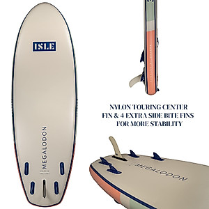 ISLE Megalodon Inflatable Stand Up Paddle Board & iSUP Bundle Accessory Pack - Up to 1,050 lbs Capacity — Durable, Lightweight, Stable — 12' L x 45" W x 8" OR 15' L x 56" W x 8" (Seafoam/Peach, 15')