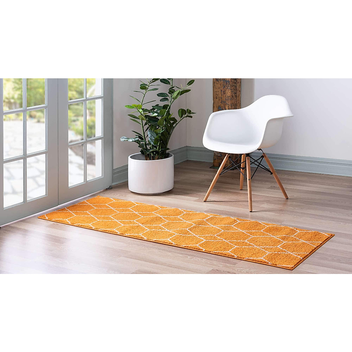 Unique Loom Trellis Frieze Collection Area Rug - Geometric (2' x 6' 1" Runner, Orange/ Ivory)