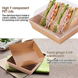 DESUNESS 50 Pack Paper Charcuterie Boxes with Clear Lids, 5" Brown Oil-Proof Paper Dessert Boxes Food Containers for Bakery, Macaron, Sandwich, Cookies, Mini Cakes (Box)