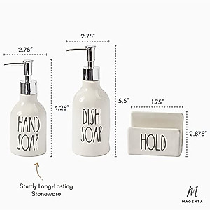 Rae Dunn Kitchen-Sink Soap Dispenser Set, Hand Soap and Dish Soap Dispenser for Kitchen with Sponge Holder and Tray