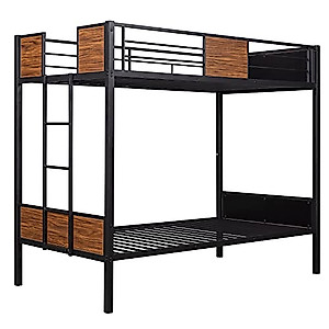 Tidyard Twin-Over-Twin bunk Bed Modern Style Steel Frame bunk Bed with Safety Rail, Built-in Ladder for Bedroom, Dorm for Bedroom Dorm Guest Room Home Furniture