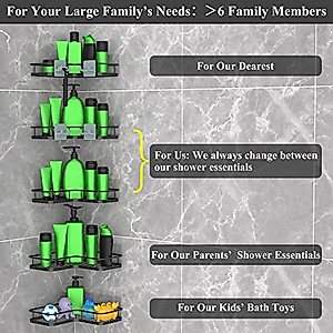 Zaspaver Black Corner Shower Caddy Organizer Shelf Shelves Basket with Hooks, Bathroom Adhesive Shampoo Holder 5 Pack, Drill Free No Rust