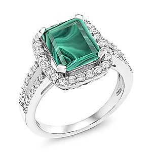 Gem Stone King 925 Sterling Silver Emerald Cut Green Malachite Ring For Women (5.62 Cttw, Available In Size 5, 6, 7, 8, 9)
