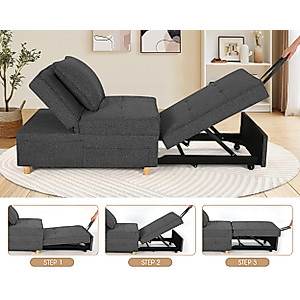 SEJOV Sleeper Sofa Chair Bed,4-in-1 Convertible Sofa Bed Chair with 6 Adjustable Backrest and Pillow, 3-Seat Pull Out Sleeper Bed Linen Fabric Modern for Bedroom Small Space Living Room Office, Black