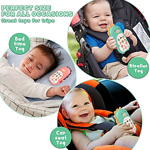HangLei Toys Baby Dinosaur Cell Phone Toy with Teething Glue, Music & Story & Vibration Modes, 2 Gears Volume, Touch Training Fake Phone for Kids, Preschool Birthday Gift for Girl Boy (Green)