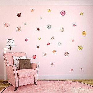 Maydahui 4 Sheet (48 Counts) Donuts Wall Decal Dessert Wall Stickers 11 inch Kawaii Food Decor Nursery Christmas Home Decorations