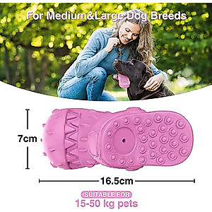 Tough Dog Toys for Aggressive Chewers, Indestructible Dog Toys, Dog Chew Toys Natural Rubber Dog Toy with Bleef Flavor for Small/Medium/Large Interactive Squeaky Dogs (Pink)