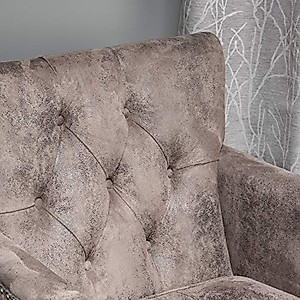 GDFStudio Medford Brown Tufted Club Chair, Fabric Accent Chair with Studded Nailhead Accents